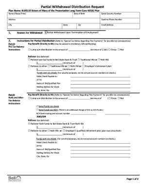 Fillable Online avemariavillage Partial Withdrawal Distribution Request ...