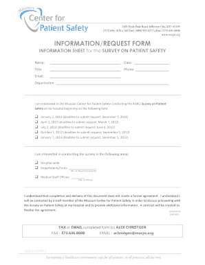 Fillable Online centerforpatientsafety INFORMATION SHEET for the SURVEY ...