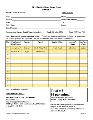 Fillable Online 2015 Poultry Show Entry Form Fax Email Print - pdfFiller