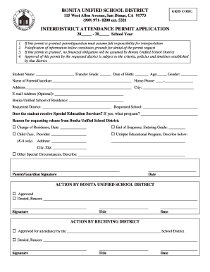 Fillable Online INTERDISTRICT ATTENDANCE PERMIT APPLICATION 20 - 20 School Fax Email Print ...