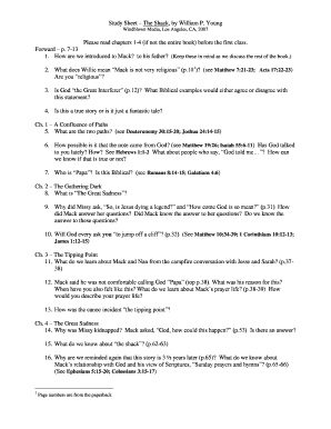 Fillable Online Study Sheet The Shack, by William P Fax Email Print ...