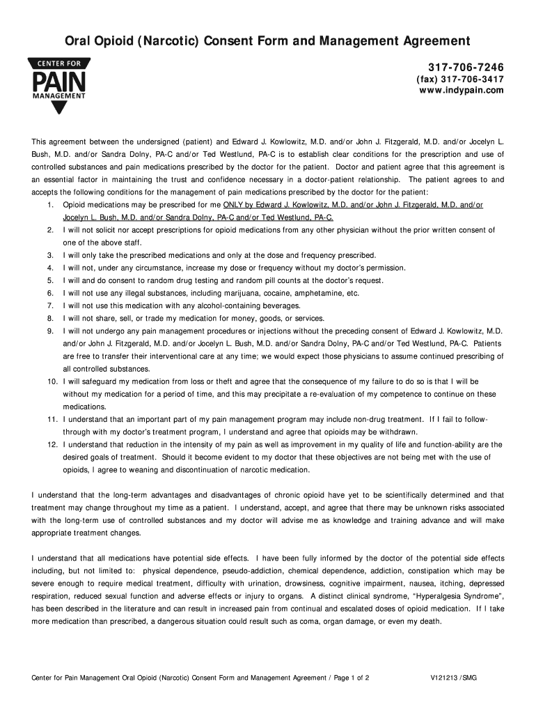 Fillable Online Oral Opioid Narcotic Consent bFormb and Management ...