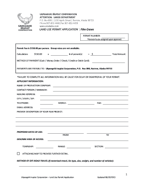 Fillable Online LAND USE PERMIT APPLICATION Film Crews Fax Email Print ...