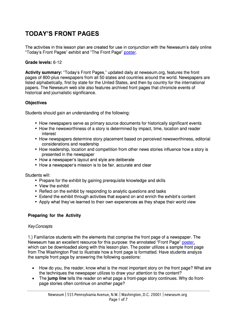 Fillable Online TODAYS FRONT PAGES Fax Email Print - pdfFiller