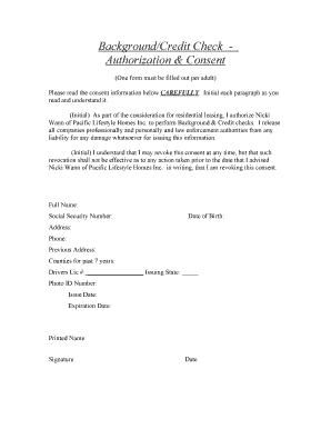Fillable Online BackgroundCredit Check - Authorization Consent Fax ...