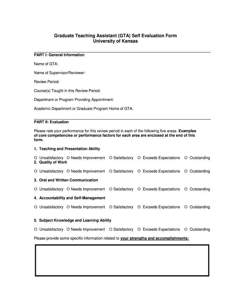 Fillable Online arthistory ku Graduate Teaching Assistant GTA Self ...