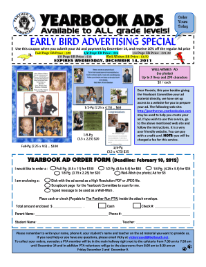 Fillable Online YEARBOOK ADS Order Yours Available to ALL grade levels ...