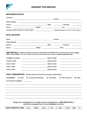 Fillable Online Daikin - Request for warranty servicedoc Fax Email ...