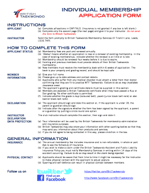 Fillable Online INDIVIDUAL MEMBERSHIP APPLICATION FORM - taekwondo scotland Fax Email Print ...