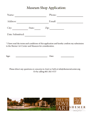Fillable Online shemerartcenter Museum Store Application - Shemer Art ...