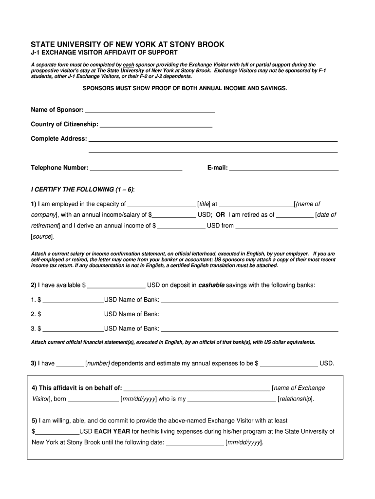 Fillable Online stonybrook Ev Affidavit of Financial Supportdoc ...