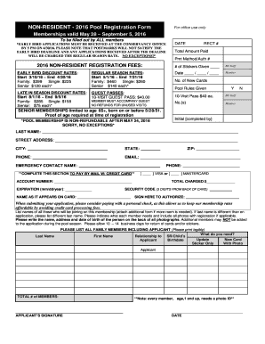 Fillable Online NON-RESIDENT - 2016 Pool Registration Form Fax Email ...