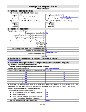 Fillable Online rohs exemptions oeko Exemption Request Form Date of ...