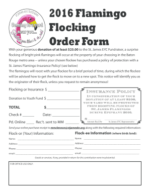 Fillable Online stjamesbr 2016 Flamingo Flocking Order Form - St James ...