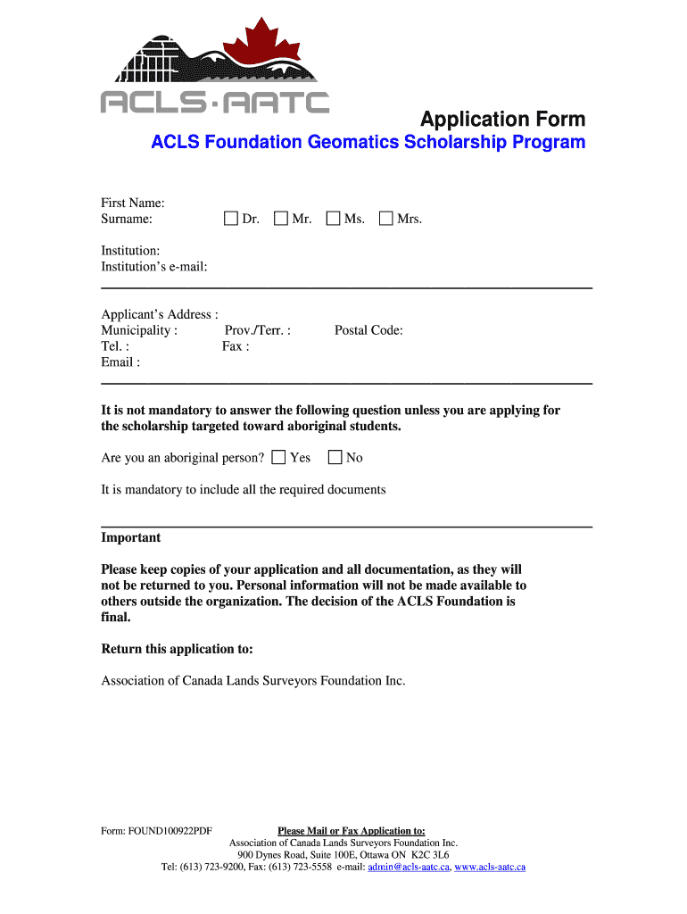 Fillable Online Application Form ACLS Foundation Geomatics Scholarship ...