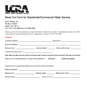 Fillable Online Move Out Form for ResidentialCommercial Water Fax Email ...