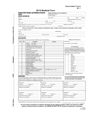 Fillable Online Scoutmaster Forms SF-1 2013 Medical Form - Camp Fax ...