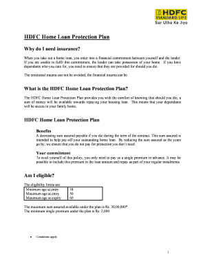 Fillable Online HDFC Home Loan Protection Plan Fax Email Print - pdfFiller