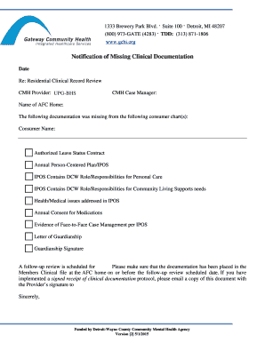Fillable Online gchi Notification of Missing Clinical Documentation Fax ...