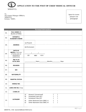 Fillable Online APPLICATION TO THE POST OF CHIEF MEDICAL OFFICER ...