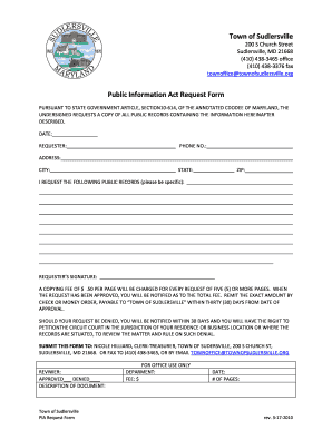 Fillable Online townofsudlersville Public Information Act Request Form ...