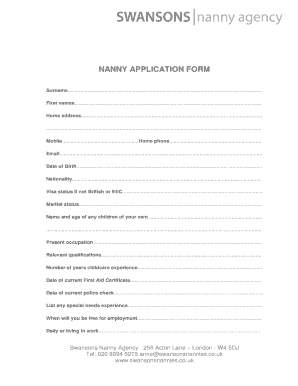 Fillable Online swansonsnannies co NANNY APPLICATION FORM - Swansons ...