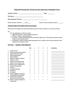 Fillable Online exss unc Practicum Evaluation Form - University of ...