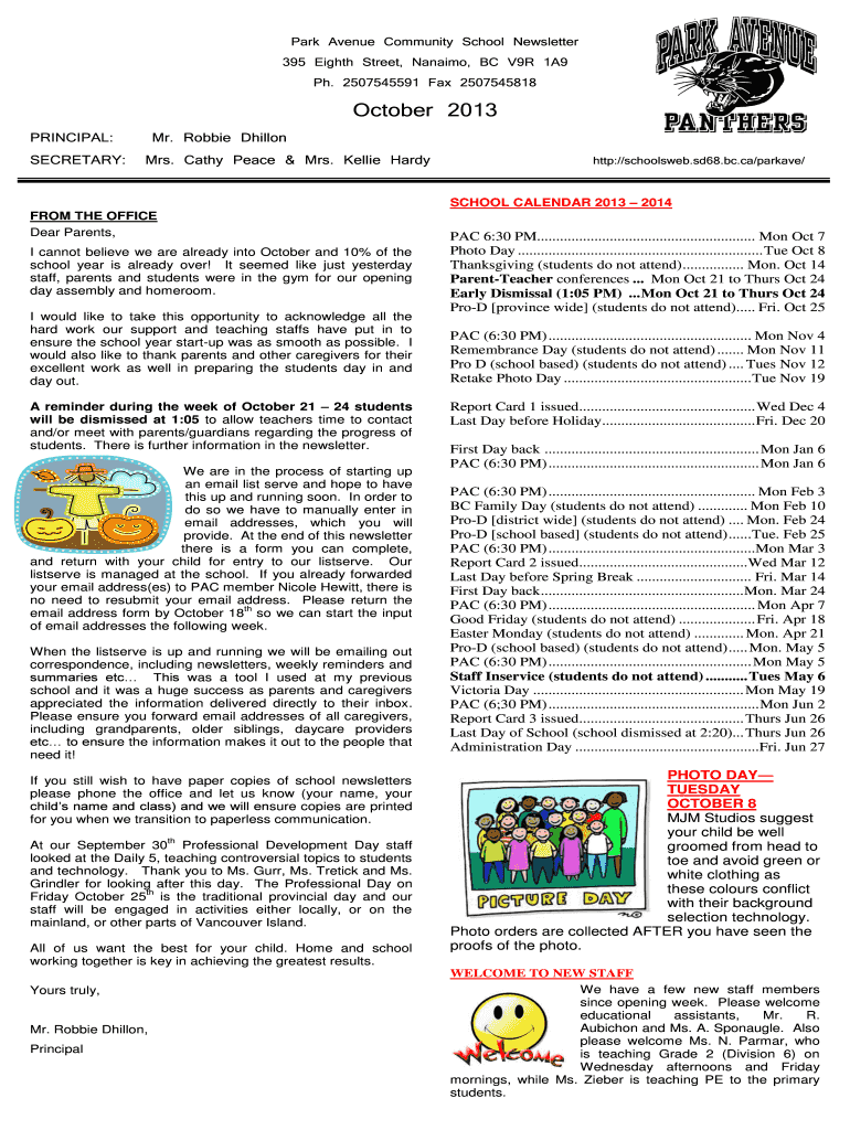 Fillable Online schoolsweb sd68 bc FROM THE OFFICE - SD68 - schoolsweb ...