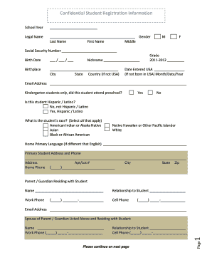 Fillable Online mstm Confidential Student Registration Information ...