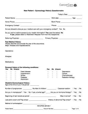 Fillable Online New Patient - Gynecology History Questionnaire Fax ...