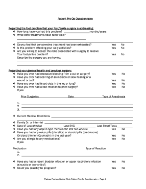 Fillable Online Patient Pre-Op Questionnaire - Podiatrist Fax Email ...