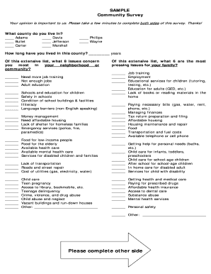 Fillable Online SAMPLE Community Survey - Child Health Online Fax Email ...
