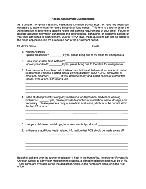 Fillable Online Health Assessment Questionnaire - College Prep Fax ...