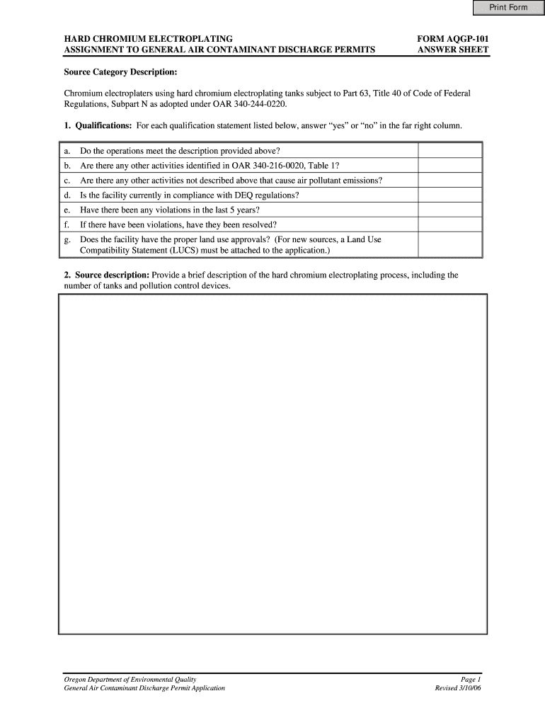 Fillable Online deq state or Hard chromium electroplating assignment to general air contaminant ...