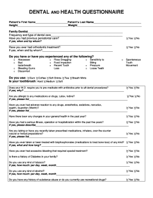 Fillable Online Dental and bhealth questionnaireb - Dr Kenneth Peavy ...