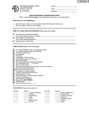 Fillable Online Bone Densitometry Questionnaire Form the front page Fax ...