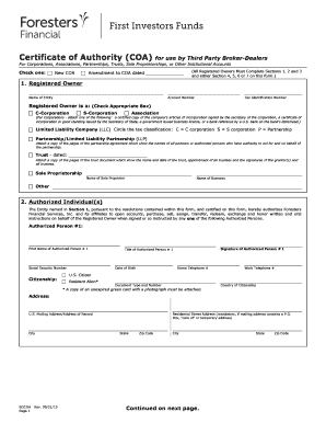 Fillable Online Certificate of Authority COA for use by Third Party Fax ...