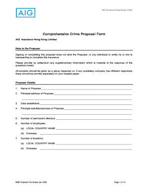 Fillable Online Comprehensive Crime Proposal Form - AIG Fax Email Print ...