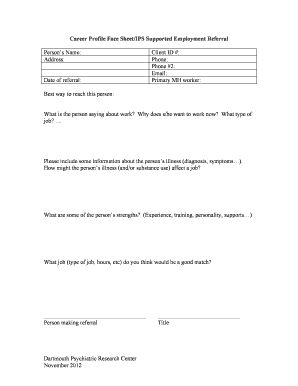 Ips Dartmouth Fillable Career Profile - Fill Online, Printable ...