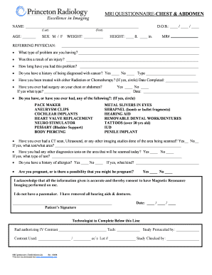Fillable Online MRI QUESTIONNAIRE-CHEST amp ABDOMEN - Princeton ...