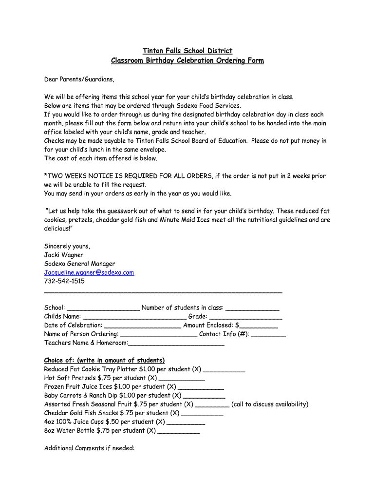 Fillable Online tfs k12 nj Tinton Falls School District Classroom ...