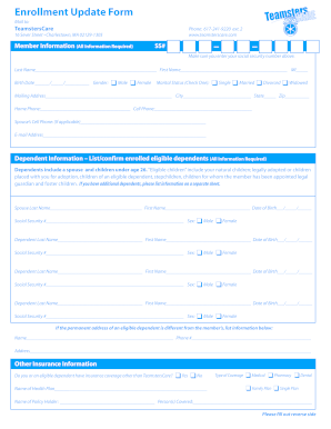 Fillable Online Enrollment Update Form - teamsterscarecom Fax Email ...