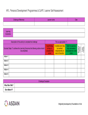 Fillable Online asdan org AFL Personal Development Programmes CoPE Learner Self Fax Email Print ...