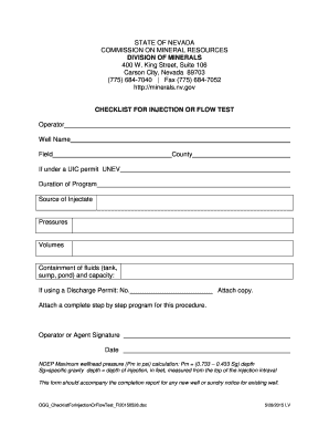 Fillable Online CHECKLIST FOR INJECTION OR FLOW TEST Fax Email Print ...