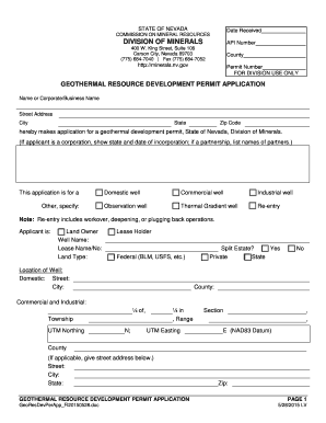 Fillable Online GEOTHERMAL RESOURCE DEVELOPMENT PERMIT APPLICATION ...