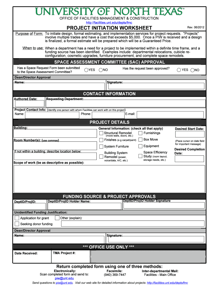 Fillable Online Project Initiation Worksheet Fax Email Print - pdfFiller