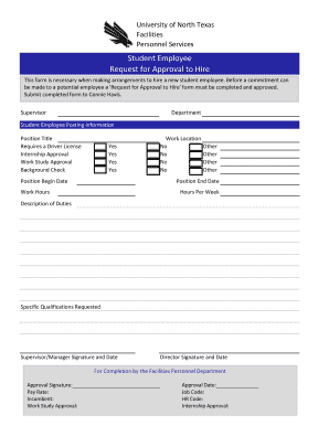 Fillable Online Student Employee Request for Approval to Hire Fax Email ...