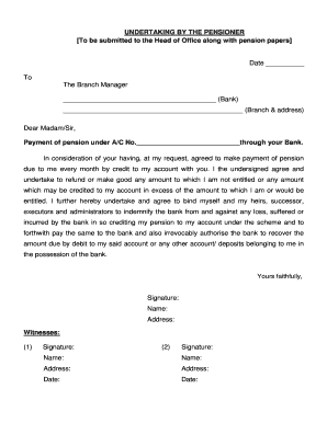 Fillable Online rsintranet nic UNDERTAKING BY THE PENSIONER To be ...