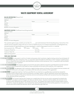 Fillable Online WASTE EQUIPMENT RENTAL AGREEMENT - The USCG Fax Email ...