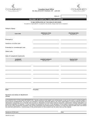 Fillable Online RECORD OF HOSPITAL CARE FOR CANCER - Combined Fax Email ...